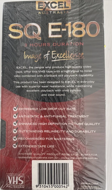 5 BLANK VHS Tapes Pack EXCEL Australia SQ E-180 3 Hours Duration PAL £ ...