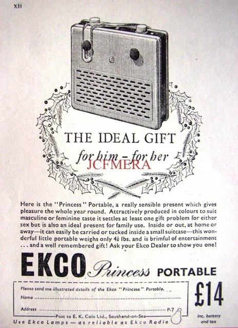 VINTAGE EKCO 'PRINCESS' Portable Radio Advert : Small 1949 Print £2.52 ...