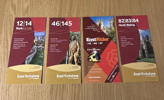 EAST YORKSHIRE BUSES - 4 x timetables for routes around York Nov 2024 ...