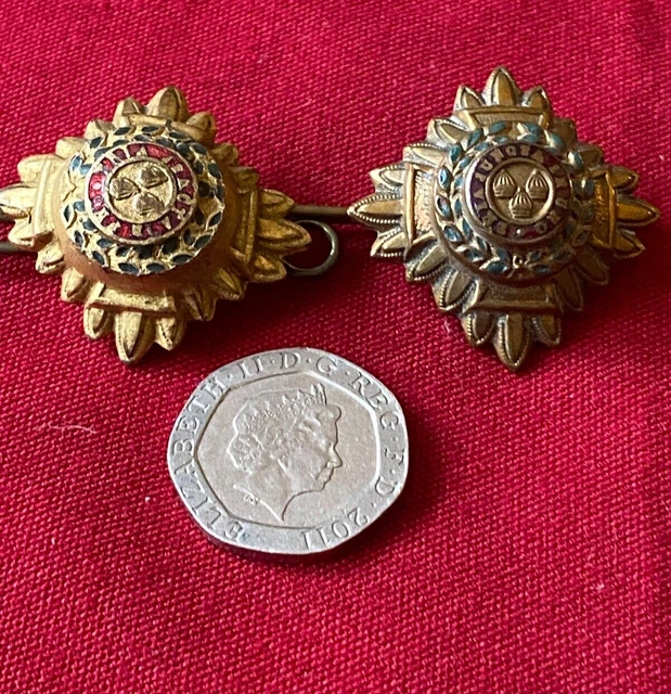TWO VINTAGE BRITISH Military Officers Rank Pips Bath Stars Tria Juncta ...