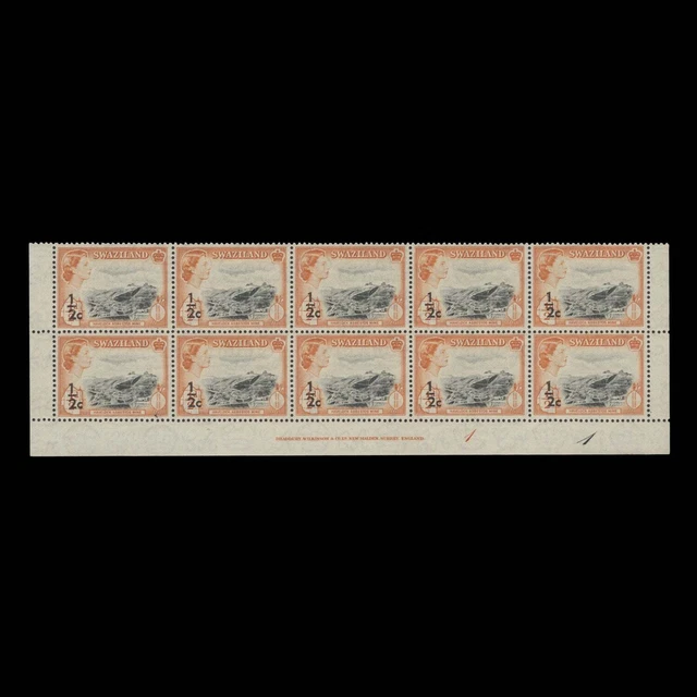 SWAZILAND 1961 (MNH) ½c Havelock Asbestos Mine imprint/plate 1–1 block ...