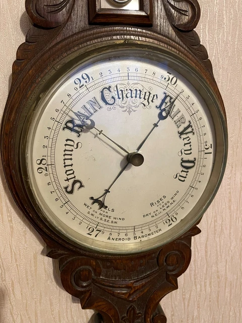 ANTIQUE ANEROID WALL Barometer & thermometer Banjo style £60.00 ...