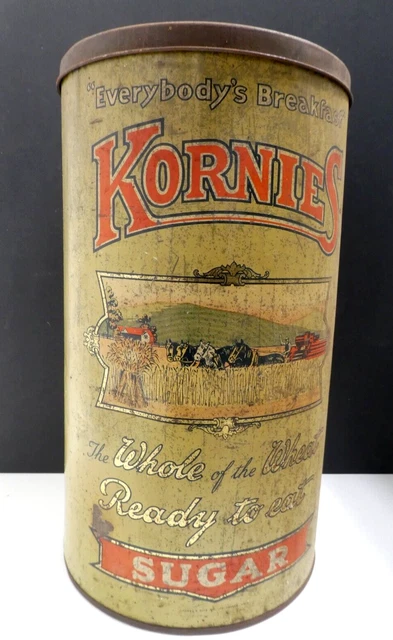 RARE ANTIQUE KORNIES Breakfast Cereal Tin Canister Australian J.marsh ...