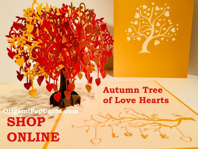 ORIGAMI POP CARDS Giant Autumn Tree of Love Hearts 3D Pop Up Greeting ...