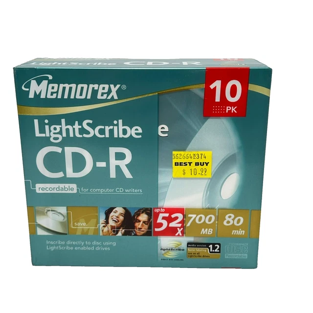 MEMOREX LIGHTSCRIBE CD-R Recordable Blank Discs 10Pack 52X 700MB 80 ...