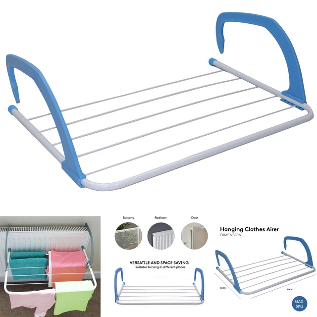 5 BAR OVER Radiator Clothes Airer Dryer Laundry Towel Rail Hanging ...