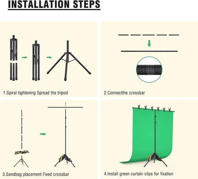 GREEN SCREEN BACKDROP Kit with Stand 8x7.2ft Portable Green Screen ...