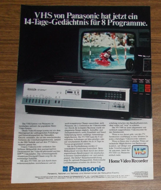 PUBBLICITÀ RARA VINTAGE PANASONIC NV-7000 VHS videoregistratore #1 1980 ...