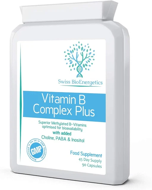 VITAMIN B COMPLEX Plus 90 Capsules Methylated B1 B2 B3 B5 B6 B12 Biotin ...