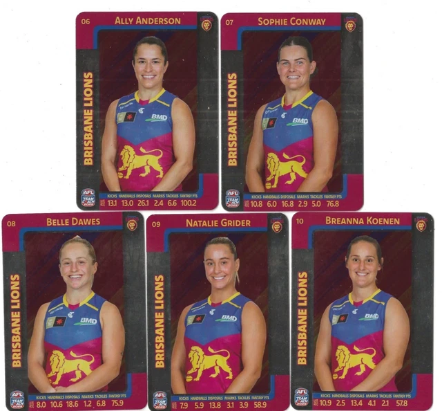 2025 AFLW TEAMCOACH Blue Brisbane Lions Team Set 5 Cards $4.99 ...