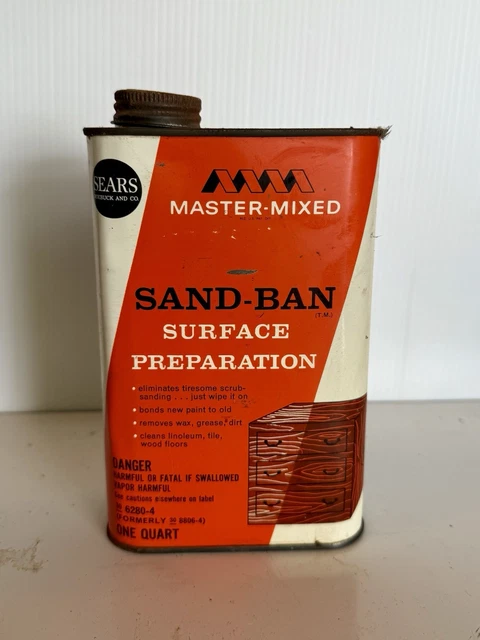VINTAGE SEARS MASTER-MIXED Sand-Ban Surface Preparation Empty Quart Can ...