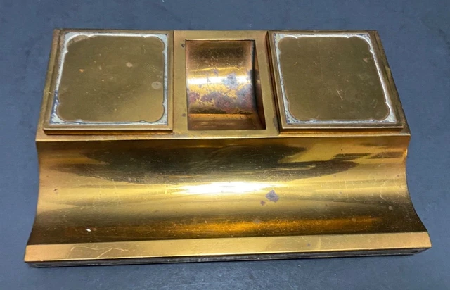 SILVER CREST ANTIQUE Sterling Decorated Bronze Inkwell Double Ink Well ...