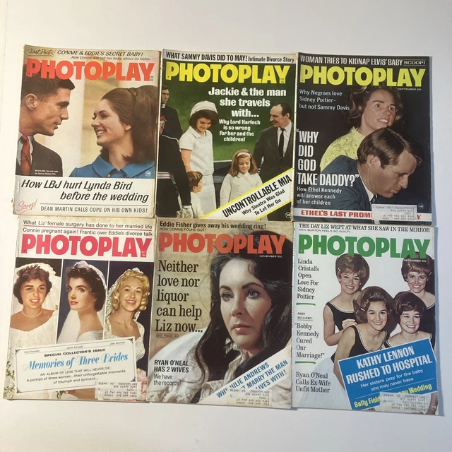 1968 PHOTOPLAY MAGAZINE Lot Of 6 January Feb Sept-Dec Kennedy Women Liz ...