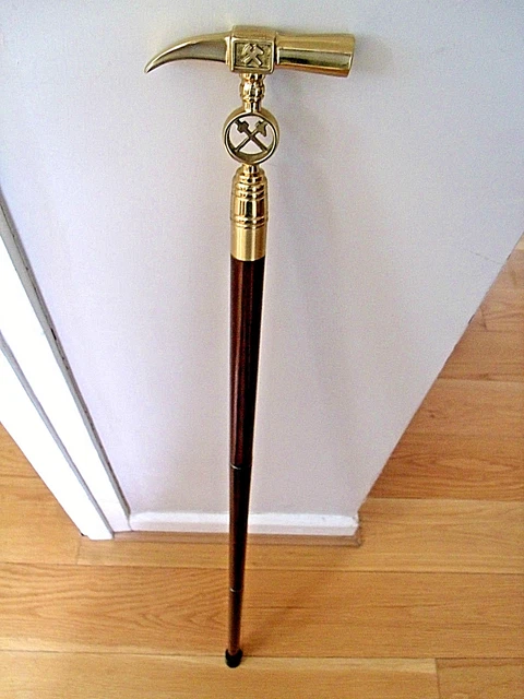 4 PART MINING Walking Stick Cane Brass Miners Head Walking Cane Stick ...