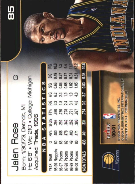 2000-01 FLEER PREMIUM Indiana Pacers Basketball Card #85 Jalen Rose EUR ...