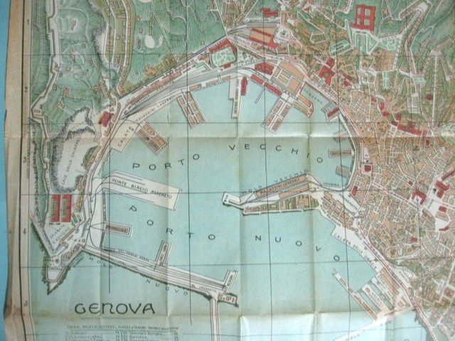 MAPPA ANTICA CARTA PIANTA PORTO DELLA CITTA DI GENOVA grande 56x45 1914 ...