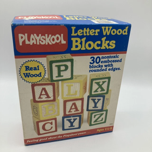 VINTAGE PLAYSKOOL 30 Embossed Wood Blocks Alphabet Letters Set #214 ...