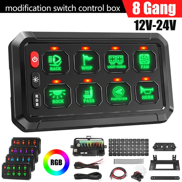 8 GANG SWITCH Panel Control LED Auxiliary System 12V/24V For Car Truck ...