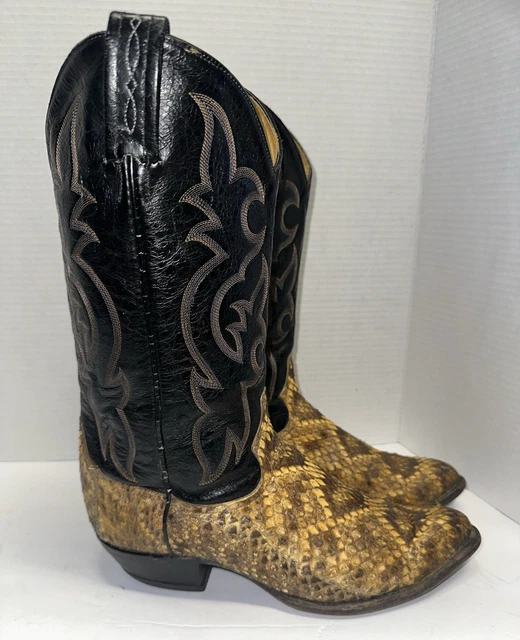 TONY LAMA BOOTS Mens 9.5 Diamondback Rattlesnake Leather Western Cowboy ...