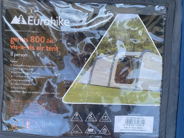 EUROHIKE GENUS 800 Air Tent Eight Person Tent With Ground Sheet And ...