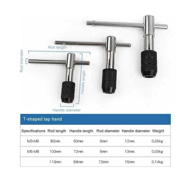 T-HANDLE TAP M3-M6 M5-M8 M6-M12 Thread Tap Wrench Adjustable Hand Tapping Tools= EUR 5,00 ...