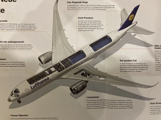 LUFTHANSA AIRLINES A350 Cutaway Brochure Poster Seat Chart £44.51 ...