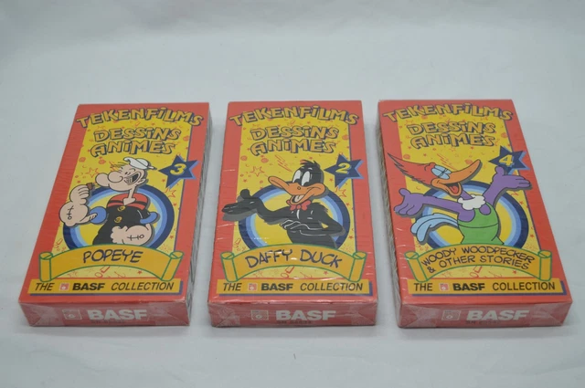 LOT DE 3 cassettes K7 VHS Basf collection Popeye Daffy Duck Woody ...