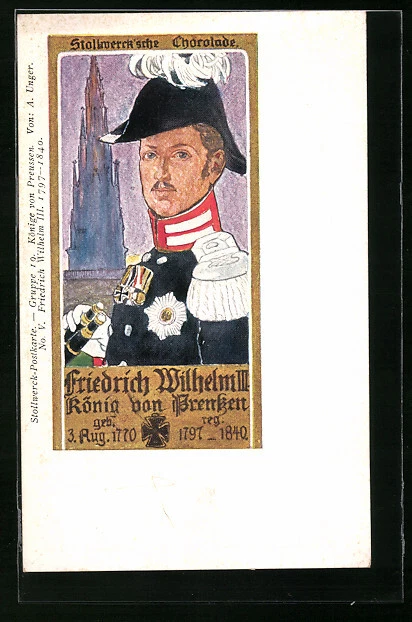 KÜNSTLER-AK KÖNIG FRIEDRICH Wilhelm III. von Preußen, Reklame für Stollwercksch EUR 20,00 ...