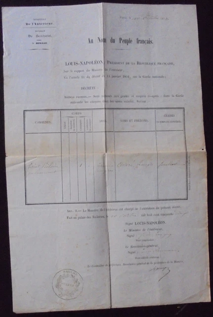 DÉCRET NOMINATION DE sous lieutenant de Sapeur Pompier.St Hilaire du H ...