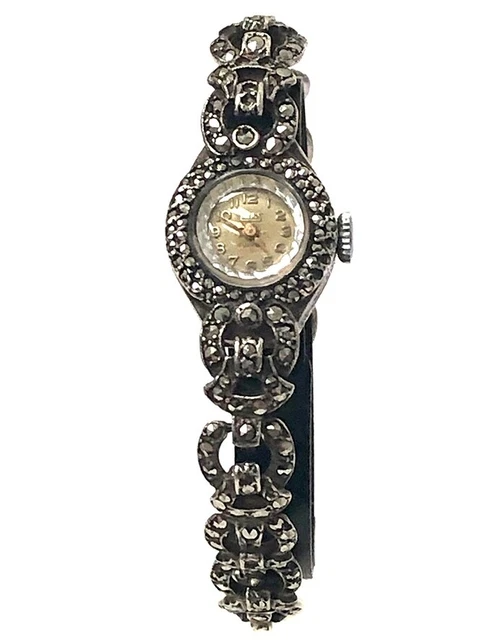 VINTAGE LADIES SWISS Marcasite 17 Jewel Lauris Cocktail Watch $220.00 ...