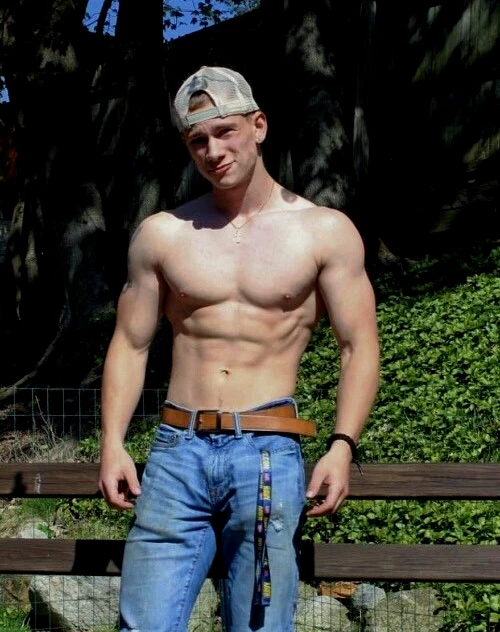 Shirtless Male Athletic Bare Chest Hunk Alpha Male Cap Beefcake Photo