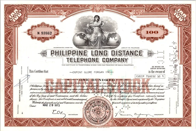 PHILIPPINE LONG DISTANCE Telephone Company 1973 Common Stock 