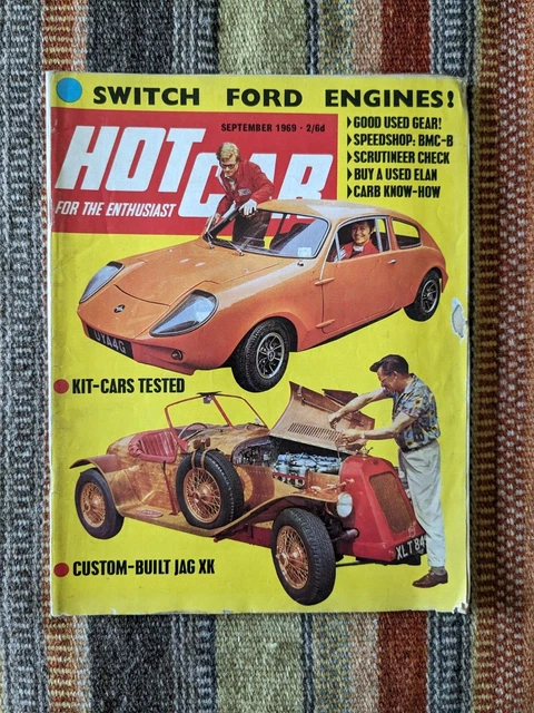 HOT CAR MAGAZINE Sep 1969 Vol2 No6 BMC-B Elan Elite Elva Cars Jaguar XK ...