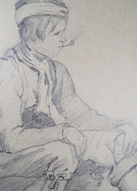 ORIGINAL PENCIL DRAWING, 'Boy smoking a pipe', Circa 1883, Artist ...