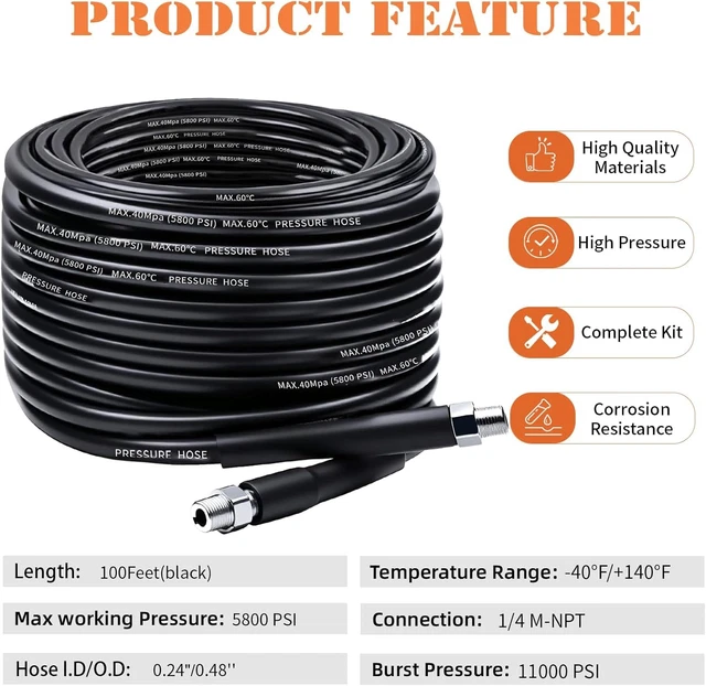 SEWER JETTER KIT for Pressure Washer – 100FT Drain Cleaning Hose 5800 ...
