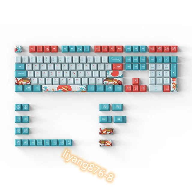 THÈME KOI PBT 128 Keycaps Longmen Carpe Key Caps pour Cherry MX Clavier ...