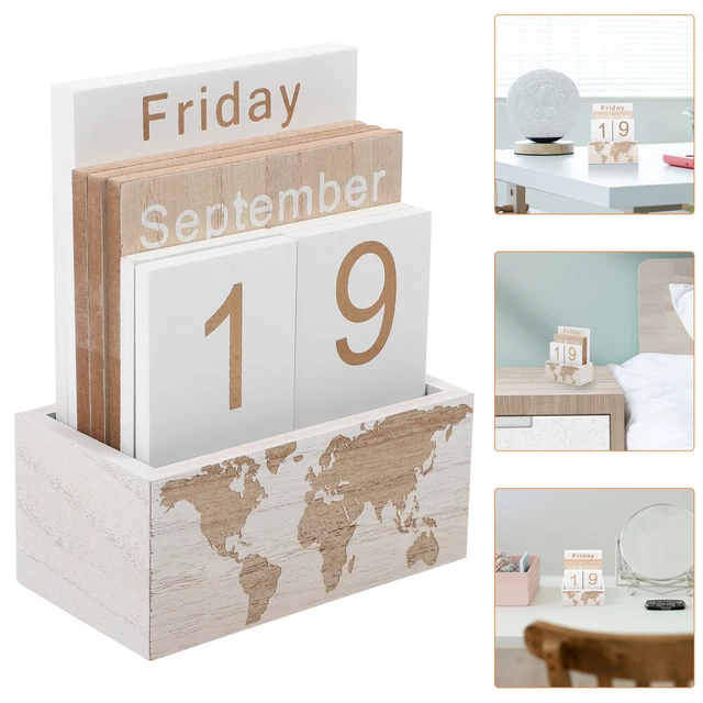 ELEGANTE CALENDARIO IN legno, mappa del mondo, calendario eterno ...
