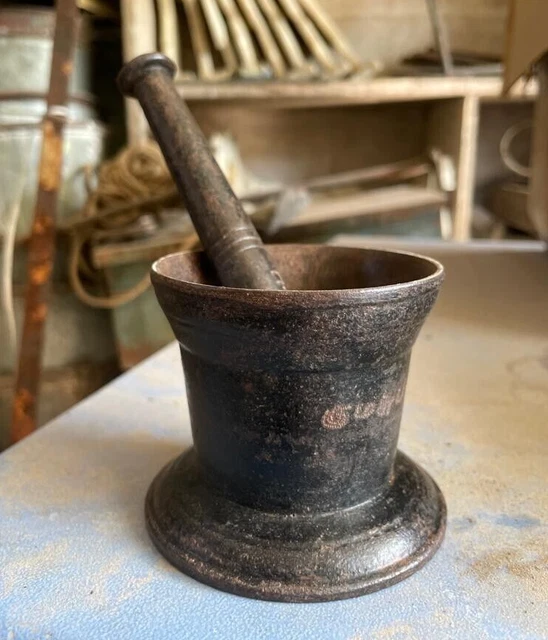 OLD RARE HANDMADE J & J Siddons Cast Iron Mortar And Pestle, West ...