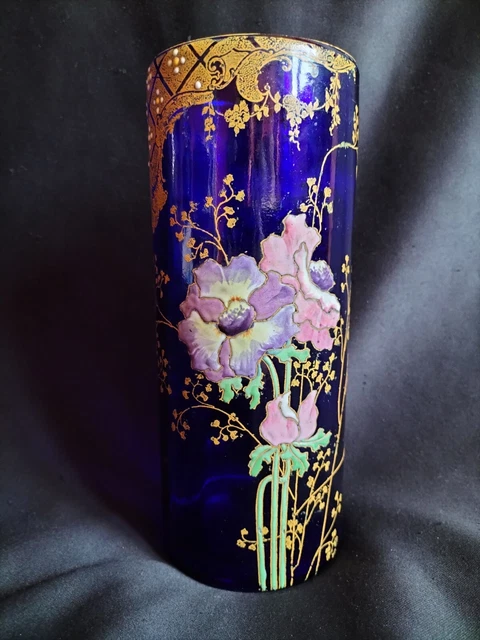 LEGRAS / VASE rouleau en verre émaillé & doré or fleurs de pivoine / Art Nouveau EUR 100,00 ...