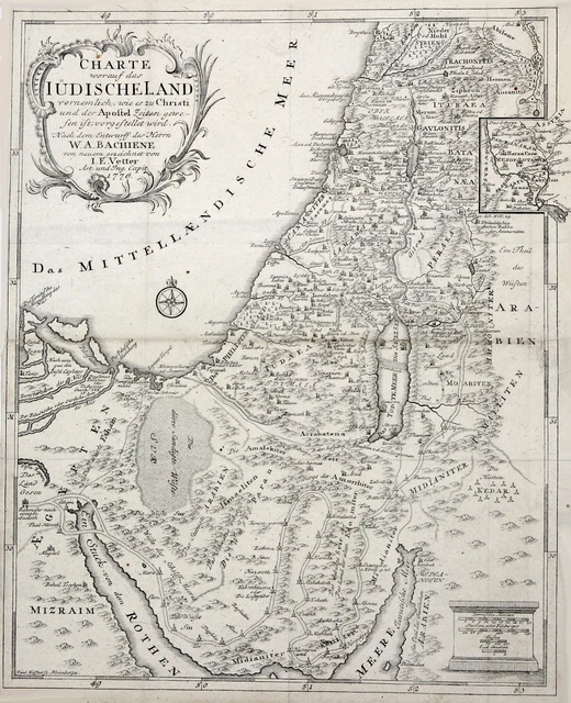 HOLY COUNTRY ISRAEL Palestine Original Copperplate Map Bachiene 1776 £ ...