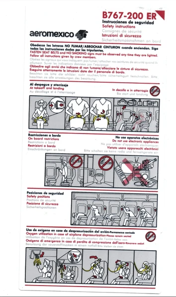 RARE SAFETY CARD Aeromexico B767-200ER EUR 18,99 - PicClick FR