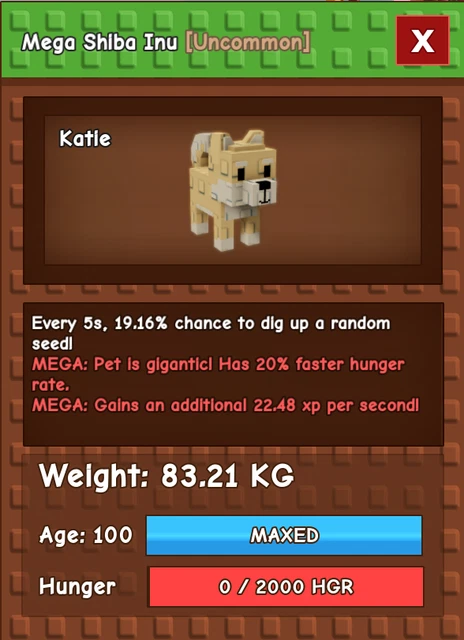 GROW A GARDEN AGE 100 MEGA TITANIC SHIBA INU 5 Second Ability No Toy 83 ...