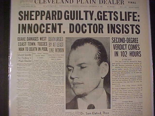 VINTAGE NEWSPAPER HEADLINE~MURDERER Killer Doctor Sam Sheppard Court ...