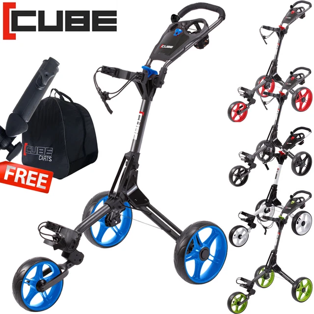 CUBE 3 WHEEL Compact Push Pull Golf Trolley Cart / Free Gifts! £149.00 ...