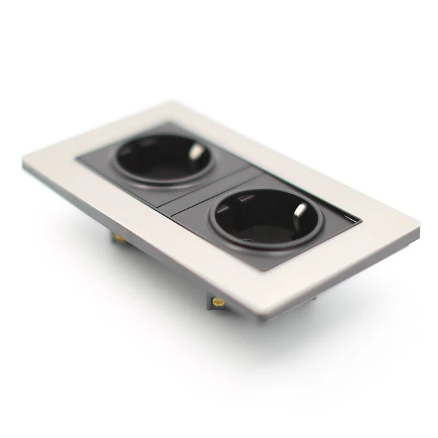 ALUMINUM DOUBLE POWER Socket EU Schuko Power Panel 16A Wall Outlet ...