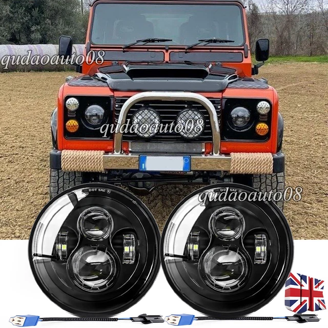 BLACK 7&INCH H4 LED Headlight Land Rover Defender 90 110 RHD + LHD E ...