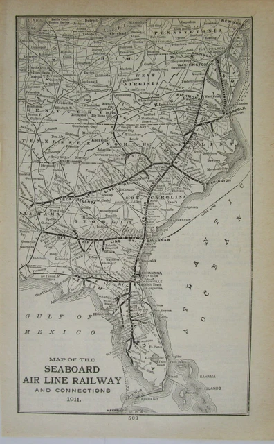 SAL SEABOARD AIR LINE RWY SYSTEM Map DATED 1911 Poor's Railroad ...