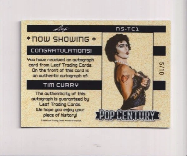 TIM CURRY 2024 Foglia Pop Secolo Ora Mostra Autografo #D/10 Auto Rocky ...
