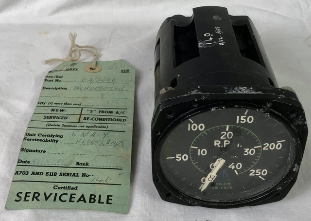 VINTAGE ROYAL NAVY Aircraft RPM Tachometer Gauge 6A/2661 Kelvin 1959 ...
