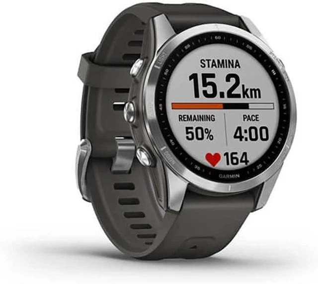 GARMIN FĒNIX 7S Silver Graphite Band Smartwatch GPS 10 ATM Android iOS ...
